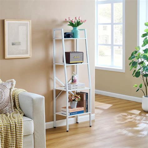 17 Stories Ladder Shelf Bookcase 4 Tier Ladder Bookshelf Tall Bookshelf With Metal Frame