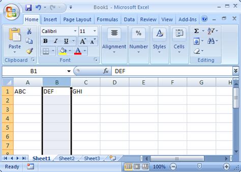 MS Excel 2007 Change The Width Of A Column