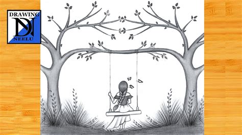 How To Draw A Girl Swinging In A Tree Pencil Sketch Drawing For Beginner Girl Drawing