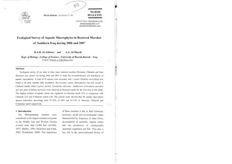 Pdf Ecological Survey Of Aquatic Macrophytes In Restored Marshes Of
