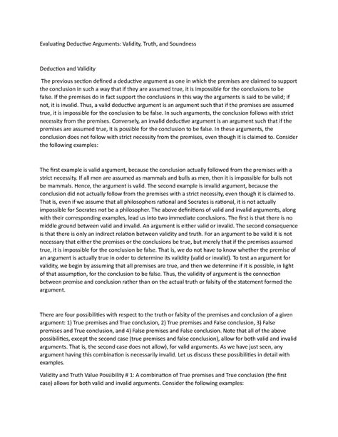 Evaluating Deductive Arguments If The Premises Do In Fact Support The Conclusions In This Way