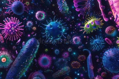 Array Of Diverse Bacteria And Microbes Showcasing Vibrant Colors In A Microscopic View