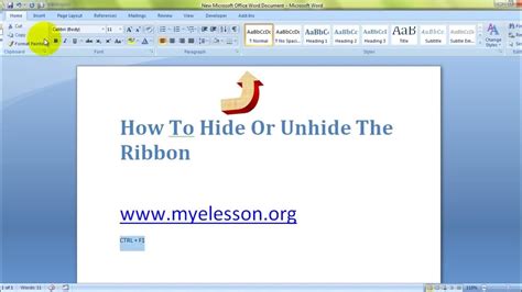 How To Hide Or Unhide The Ribbon In Ms Word Youtube