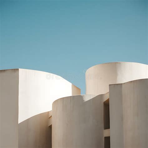 Minimalist Architectural Design With Curved Structures Against Blue Sky Evokes Serenity Stock