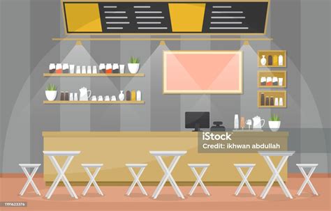 현대 카페 커피 숍 인테리어 가구 레스토랑 평면 디자인 일러스트 0명에 대한 스톡 벡터 아트 및 기타 이미지 0명 가구