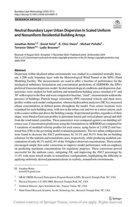 Neutral Boundary Layer Urban Dispersion In Scaled Uniform And Nonuniform Residential Building