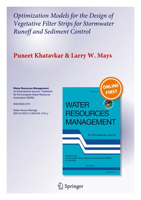 Pdf Optimization Models For The Design Of Vegetative Filter Strips For Stormwater Runoff And