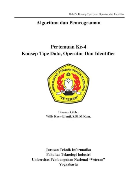 PDF Algoritma Dan Pemrograman Pertemuan Ke Konsep Tipe Data Learning Upnyk Ac Id