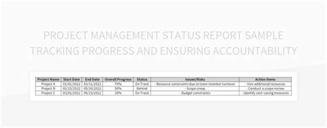 Project Management Status Report Sample Tracking Progress And Ensuring Accountability Excel