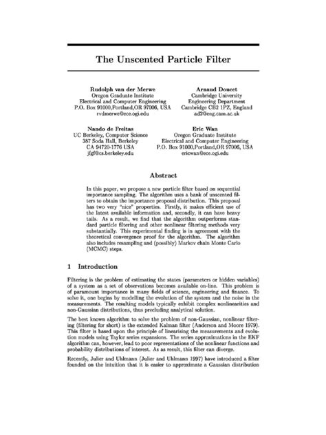 The Unscented Particle Filter Rudolph Van Der Merwe Arnaud Doucet