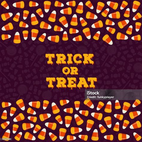 해피 할로윈 인사말 카드 포스터 트릭 또는 개념 배경을 치료합니다 전통 휴일 과자 사탕 옥수수 10월에 대한 스톡 벡터 아트 및