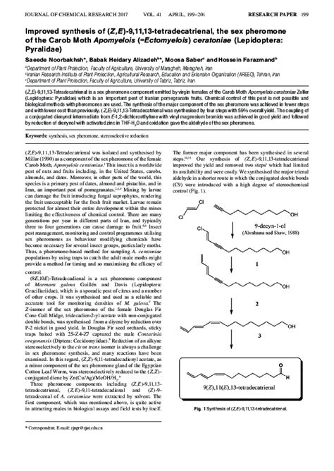 Pdf Improved Synthesis Of Ze 91113 Tetradecatrienal The Sex Pheromone Of The Carob Moth