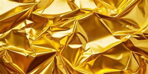 Shiny Crumpled Gold Foil Forms An Abstract Textured Background Reflecting Light And Creating A
