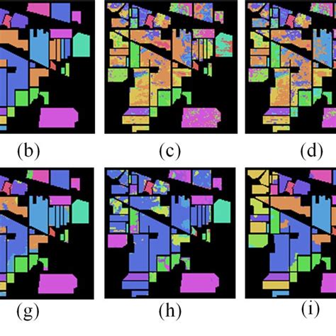 classification maps of different methods on indian pines dataset a