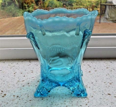Vintage Blue Turquoise Depression Glass 4 Footed Opalescent Candy Dish