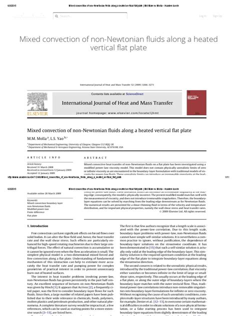Pdf Mixed Convection Of Non Newtonian Fluids Along A Heated Vertical