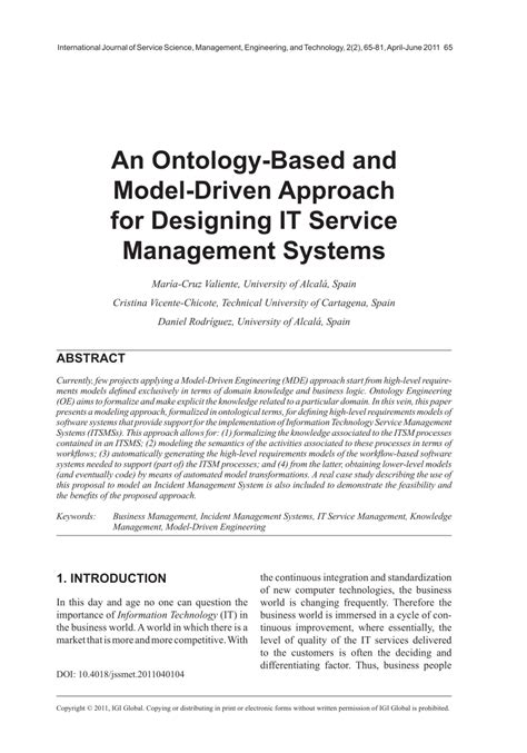 Pdf An Ontology Based And Model Driven Approach For Designing It
