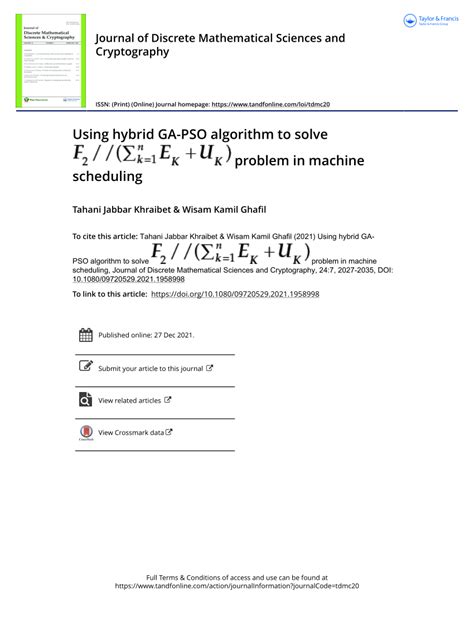 Pdf Using Hybrid Ga Pso Algorithm To Solve Problem In Machine Scheduling