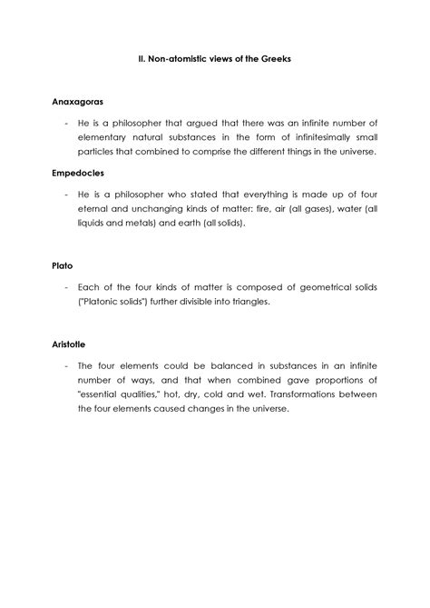 Ii Non Atomistic Views Of The Greeks Ii Non Atomistic Views Of The