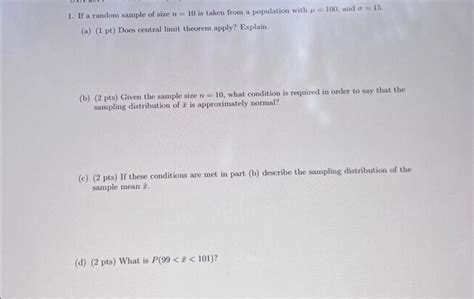 1 if a random sample of size n 10 is taken from a