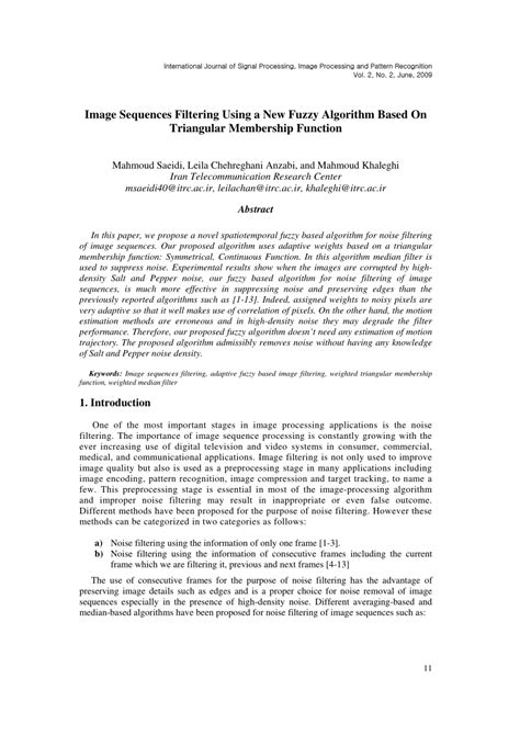 Pdf Image Sequences Filtering Using A New Fuzzy Algorithm Based On Triangular Membership Function