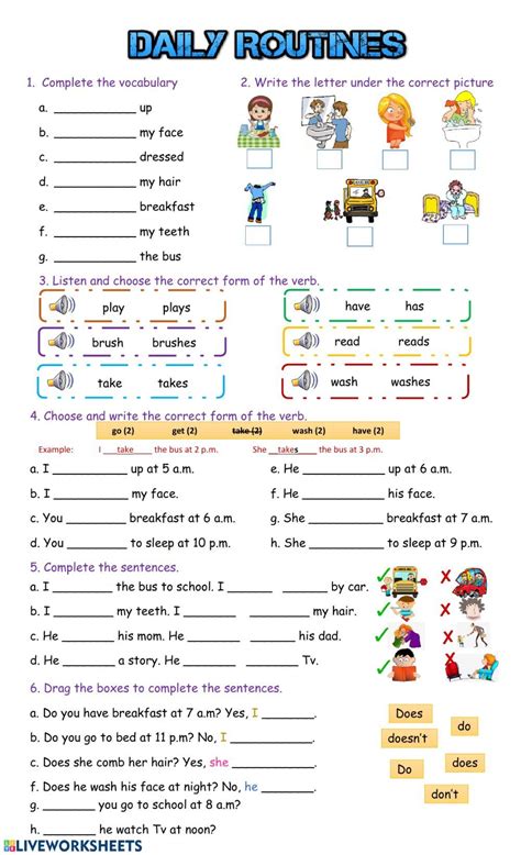 Daily Routines online exercise and pdf. You can do the exercises online or download the workshee ...