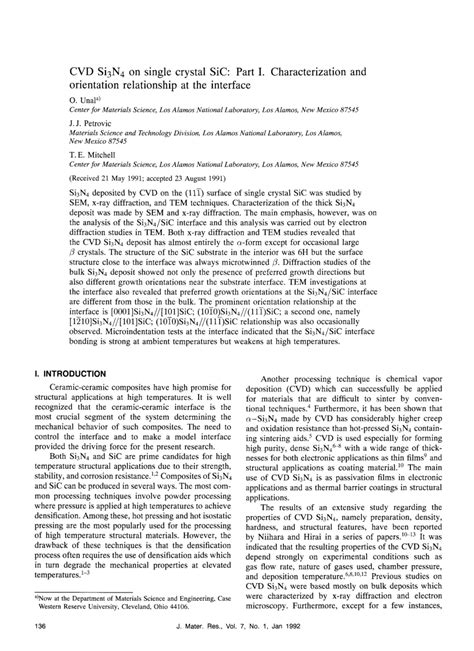 Pdf Cvd Si Sub 3 N Sub 4 On Single Crystal Sic Part I Characterization And Orientation