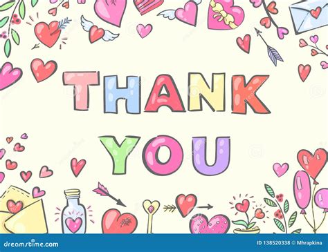 Greeting Card Thank You With Romantic Doodle Stock Vector Illustration Of Template