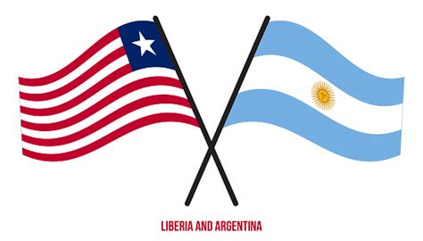 라이베리아와 아르헨티나 국기는 교차하고 플랫 스타일을 흔들 공식 비율 올바른 색상입니다 경제에 대한 스톡 벡터 아트 및 기타
