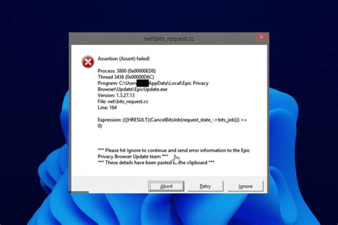 Fix Epic Privacy Browser Assertion Failed On Windows 1011