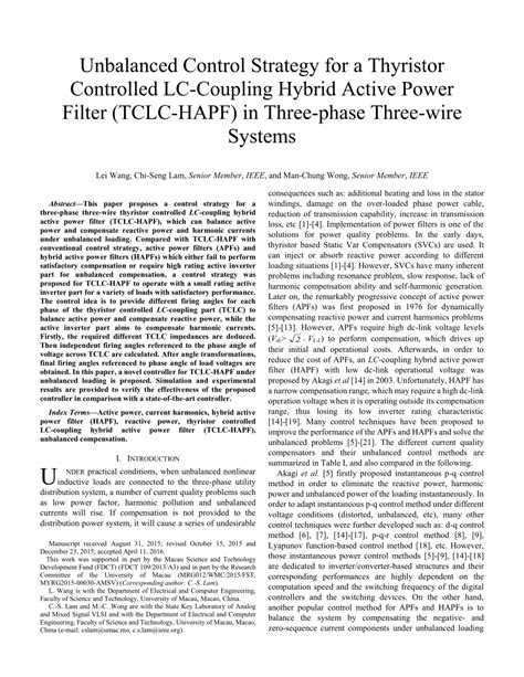 Pdf An Unbalanced Control Strategy For A Thyristor Controlled Lc