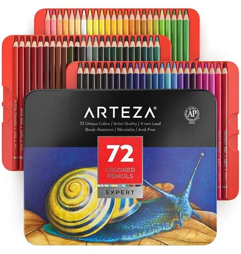 Arteza 색연필 컬러링 북 포함 72가지 색상 세트 부드러운 왁스 기반 코어 드로잉 아트 스케치 티몬