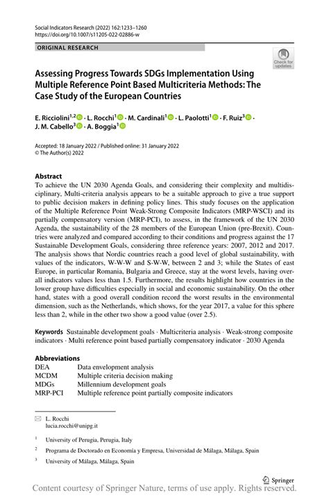 Pdf Assessing Progress Towards Sdgs Implementation Using Multiple