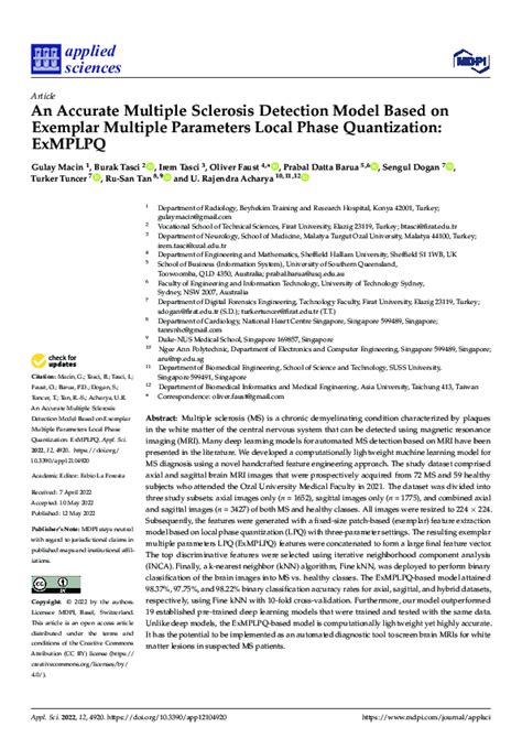 pdf an accurate multiple sclerosis detection model based on exemplar