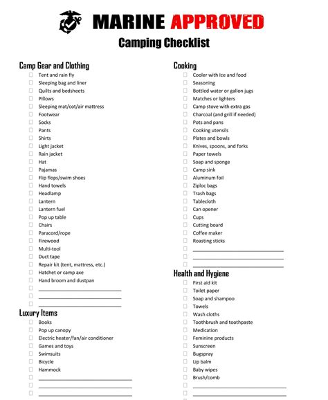 Camping Checklist 2023 With Printable Pdf Marine Approved