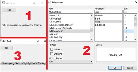 cara menampilkan font dialog pada window gui python menggunakan pyside