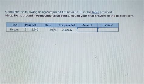 Solved Complete The Following Using Compound Future Value