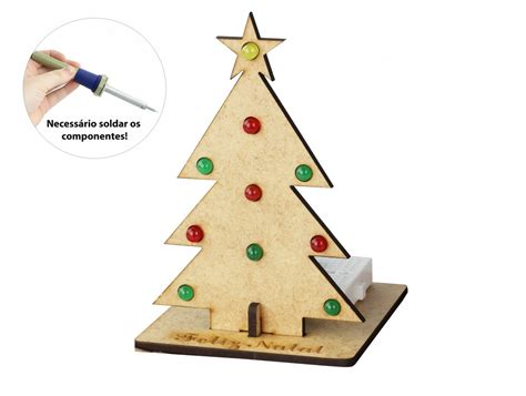 kit Árvore de natal mdf com leds diy arbor para aprendizagem eletrônica