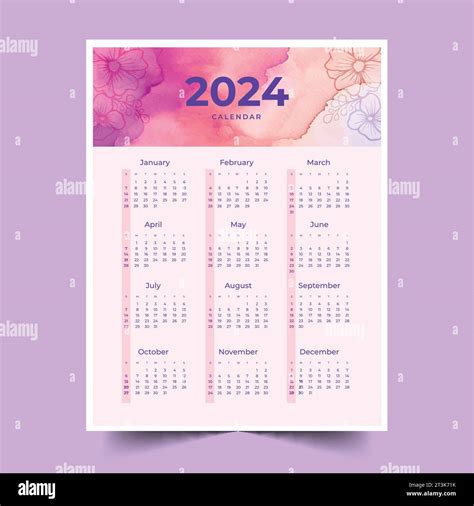 Colorful 2024 Calendar Template In Printable Style Design Vector Illustration Stock Vector Image