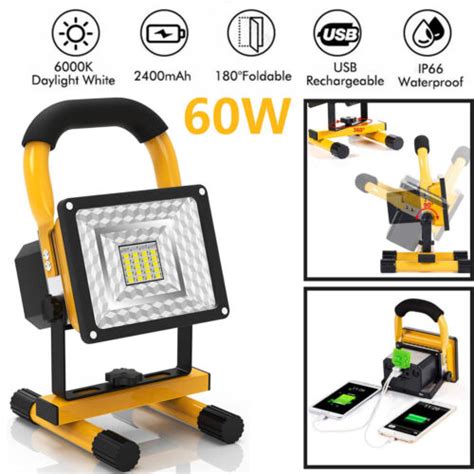 W Led Rechargeable Cordless Work Site Flood Light Mobile Portable Camp Lamp Ebay