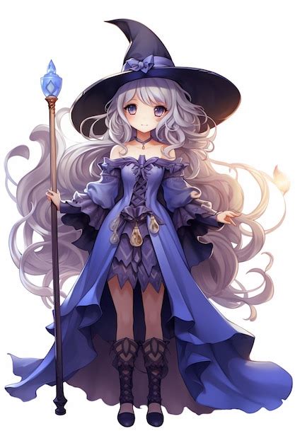 Premium Photo Anime Girl In A Witch Costume Holding A Wand And A Blue