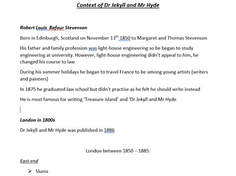 Jekyll And Hyde Context Teaching Resources