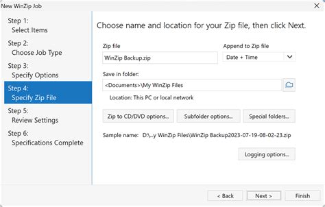 Kb Winzip Specify Zip File Winzip Job Wizard