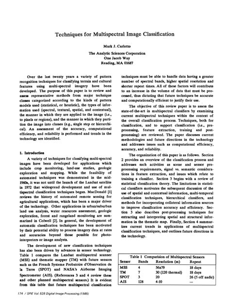 Pdf Techniques For Multispectral Image Classification