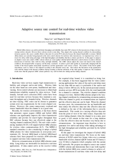 Pdf Adaptive Source Rate Control For Real Time Wireless Video