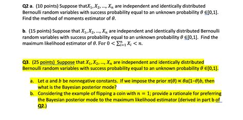 Solved Q2 A 10 Points Suppose That X1 X2 Xn Are Chegg Com