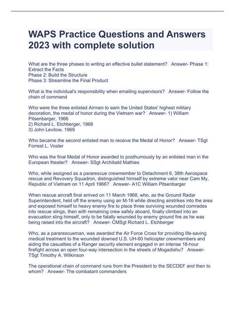 WAPS Practice Questions And Answers 2023 With Complete Solution Waps Ssgt Stuvia US