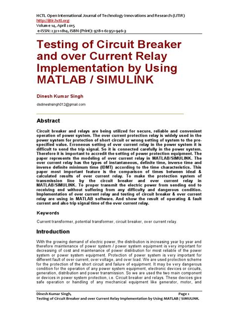Testing Of Circuit Breaker And Over Current Relay Implementation By