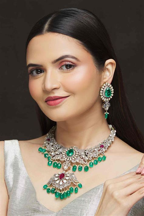 Buy Gold Plated Embellished Polki Necklace Set By Ivorine Online At Aza