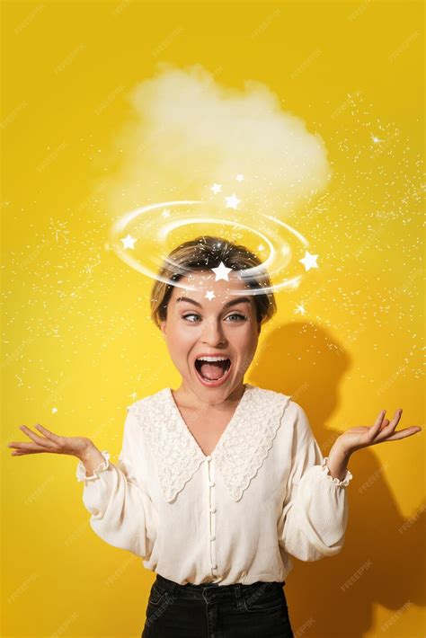 Premium Photo Young Woman With A Comically Large Head Looking Dazed With Stars Playfully